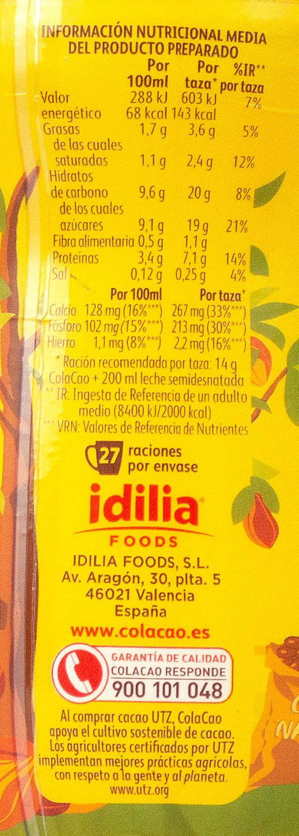 España: ColaCao Original y 0%: etiquetado nutricional poco claro ...